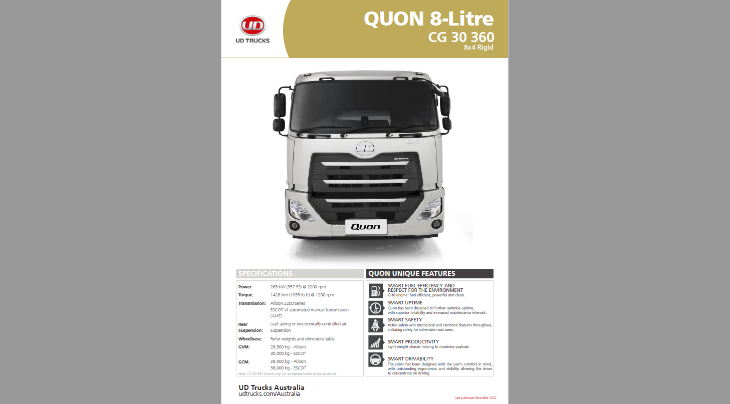 Quon CG 30 360 Spec Sheet | UD Trucks
